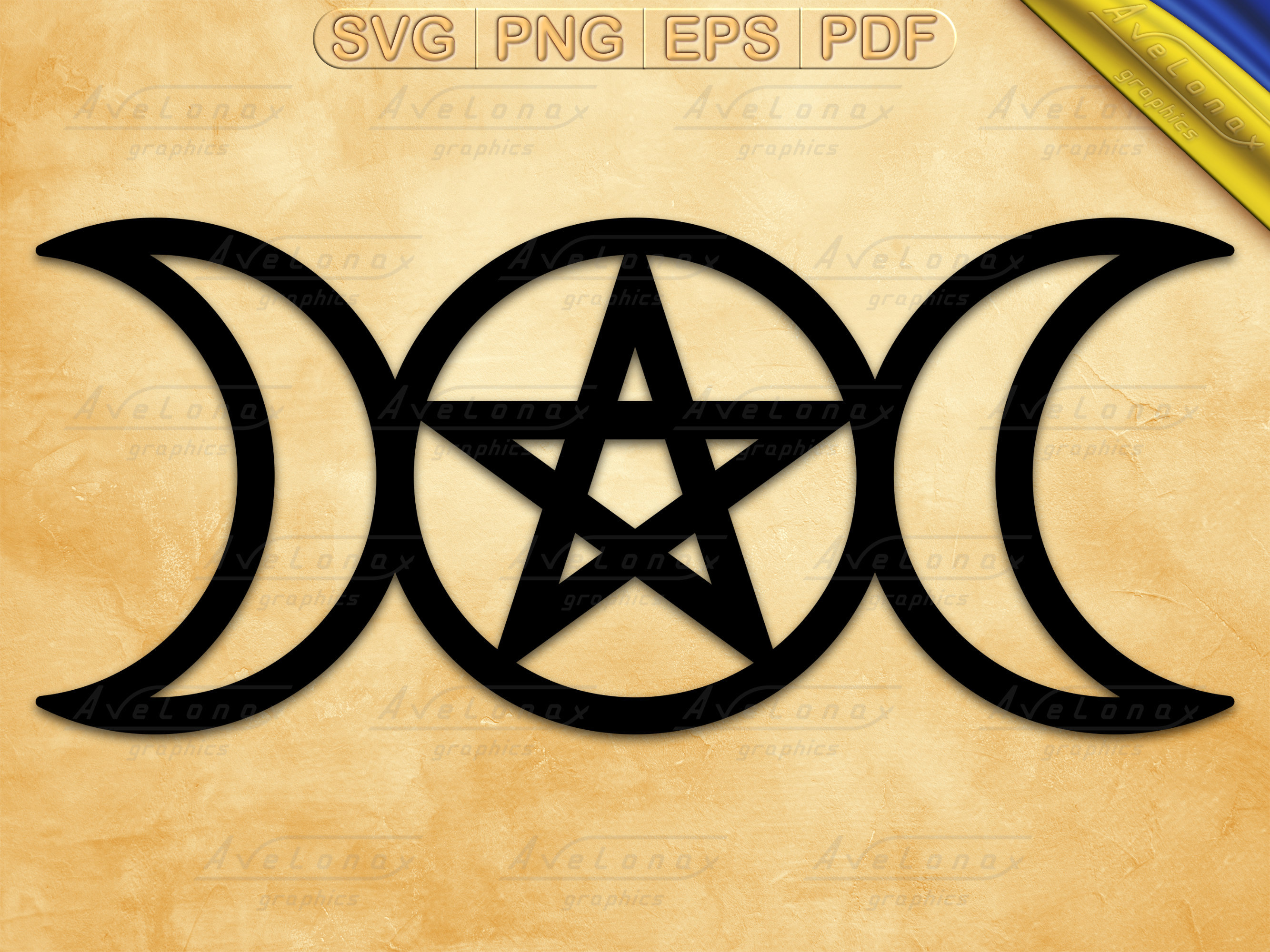Triple Moon Pentagram Svg, Triple Moon Goddess Cut File, Pentacle Svg ...