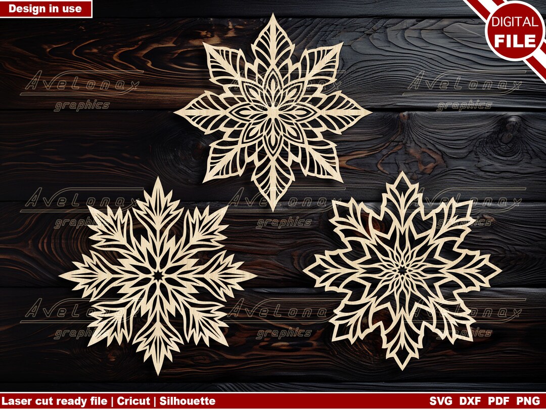 Unique Snowflakes Laser Cut Svg Bundle, 3 Snowflake Designs Svg ...