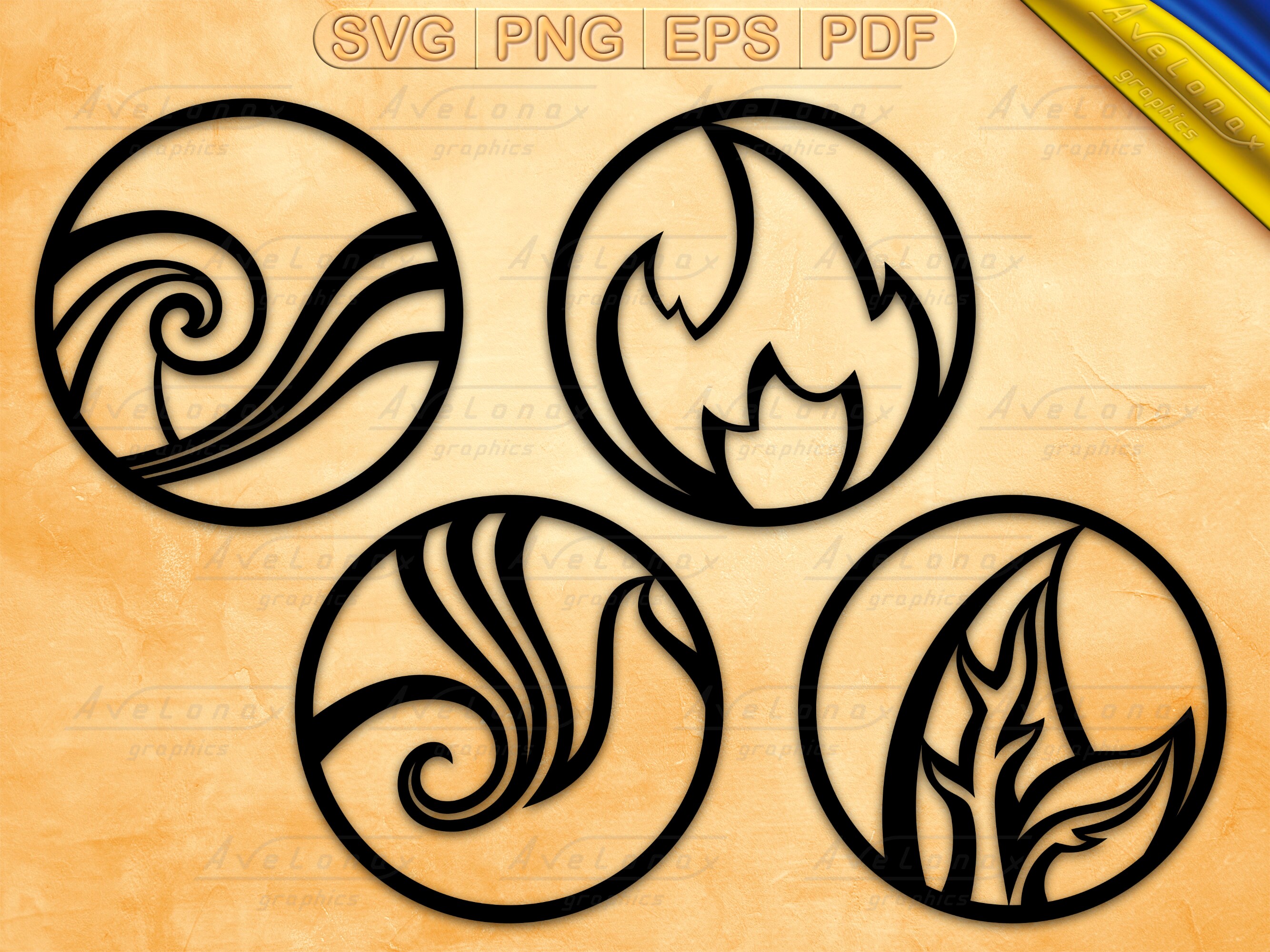 Four Elements Svg Laser Cut File 4 Elements of Nature Svg - Etsy