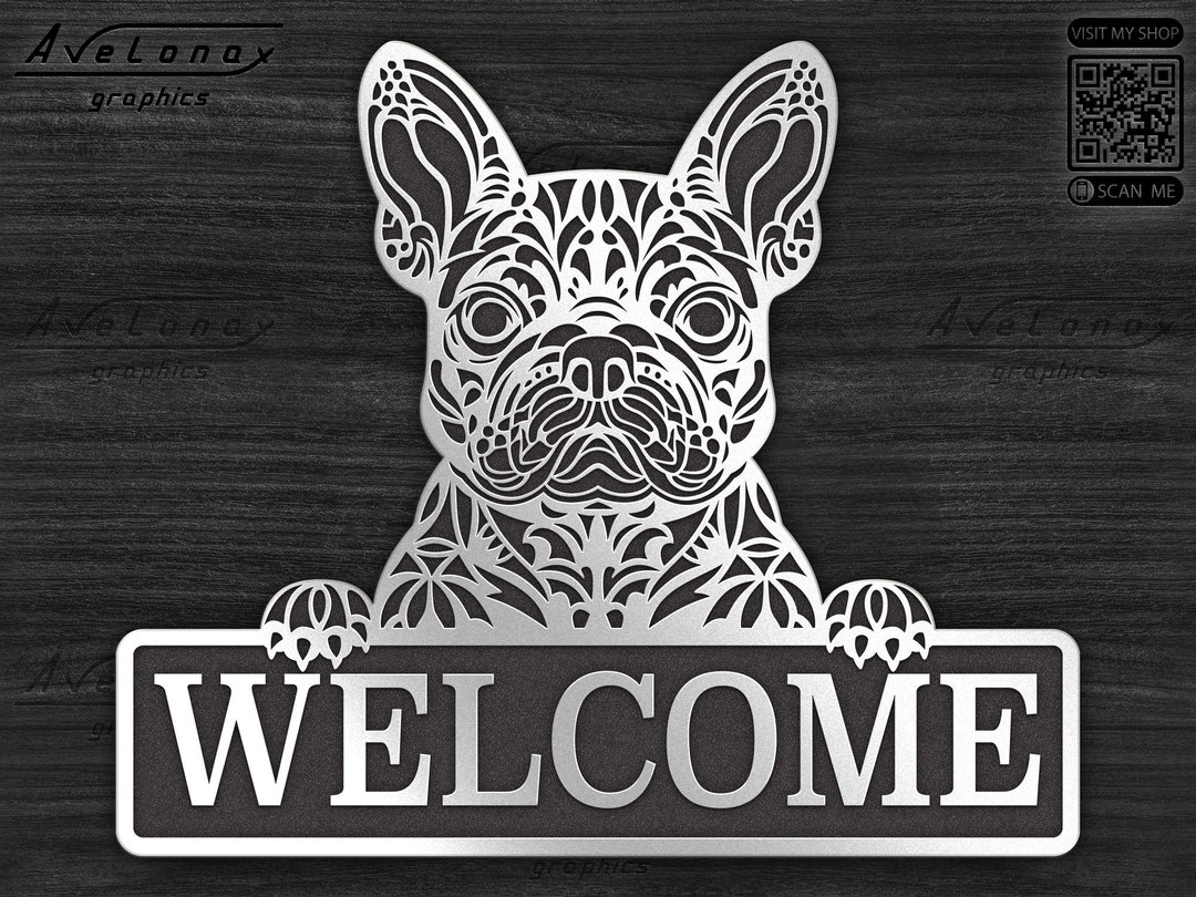 Frenchie Svg, French Bulldog Welcome Sign Svg, Welcome Door Hanger Cut ...