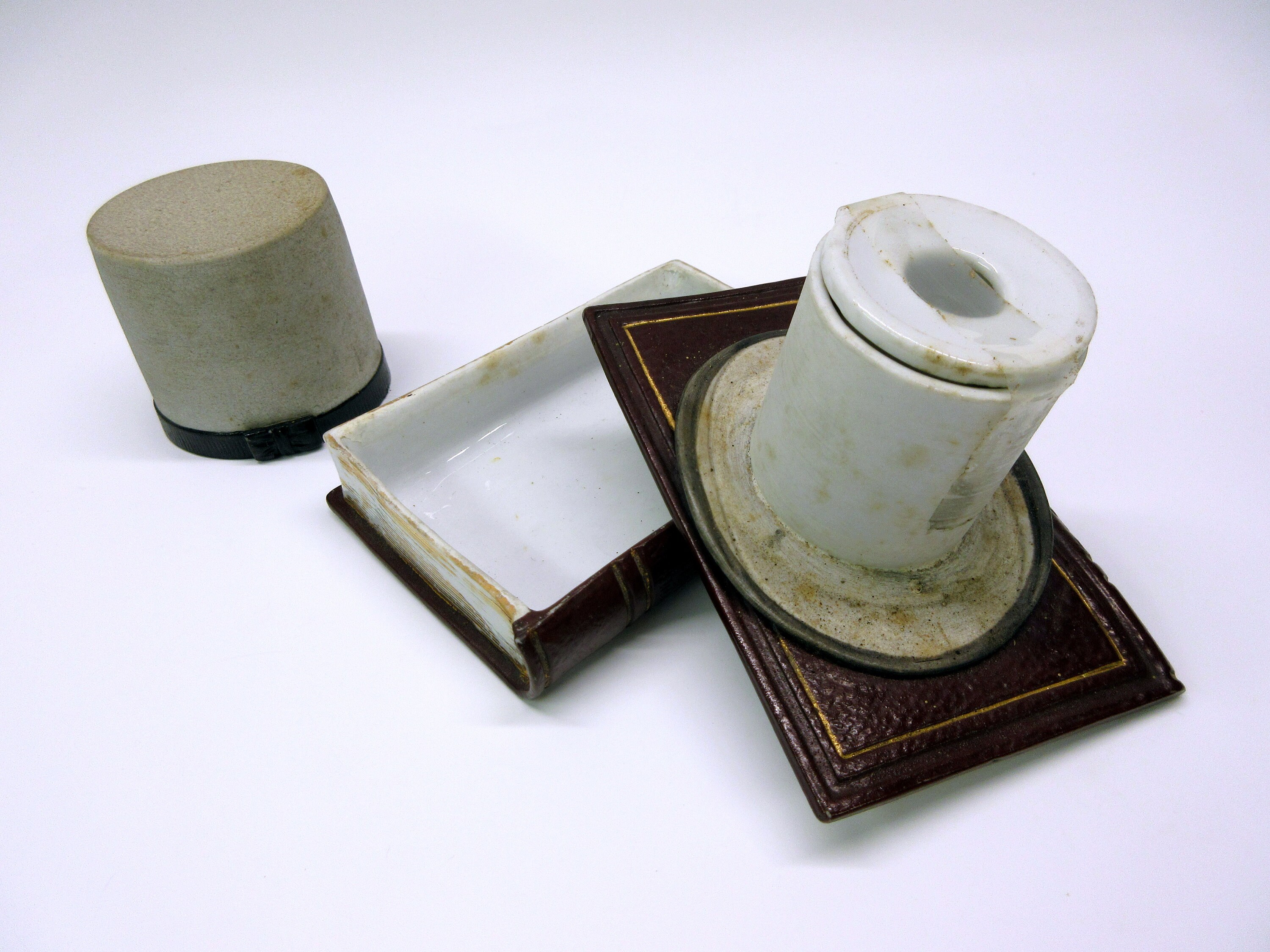 Victorian Bisque Figural Inkwell Top Hat on a Book Which is - Etsy