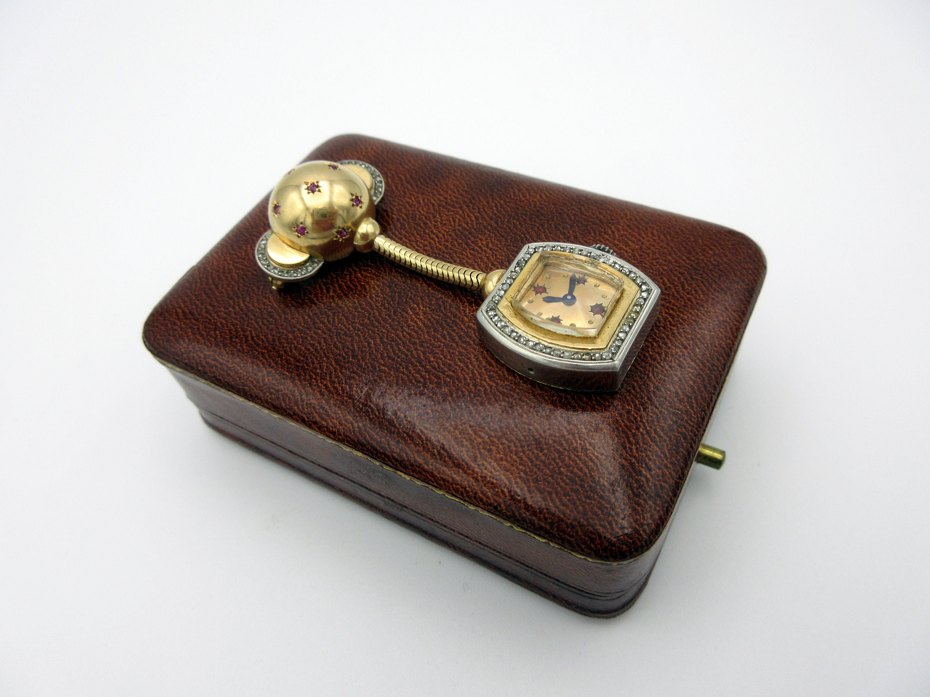 Vintage 18k Gold Diamond and Ruby Atomic Age Lapel Watch - Etsy