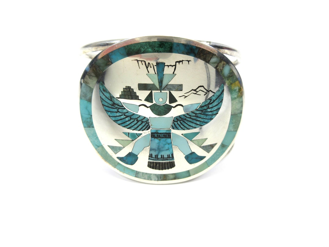 Vintage Signed H.M. Coonsis Zuni Knifewing Sterling Silver Inlaid ...