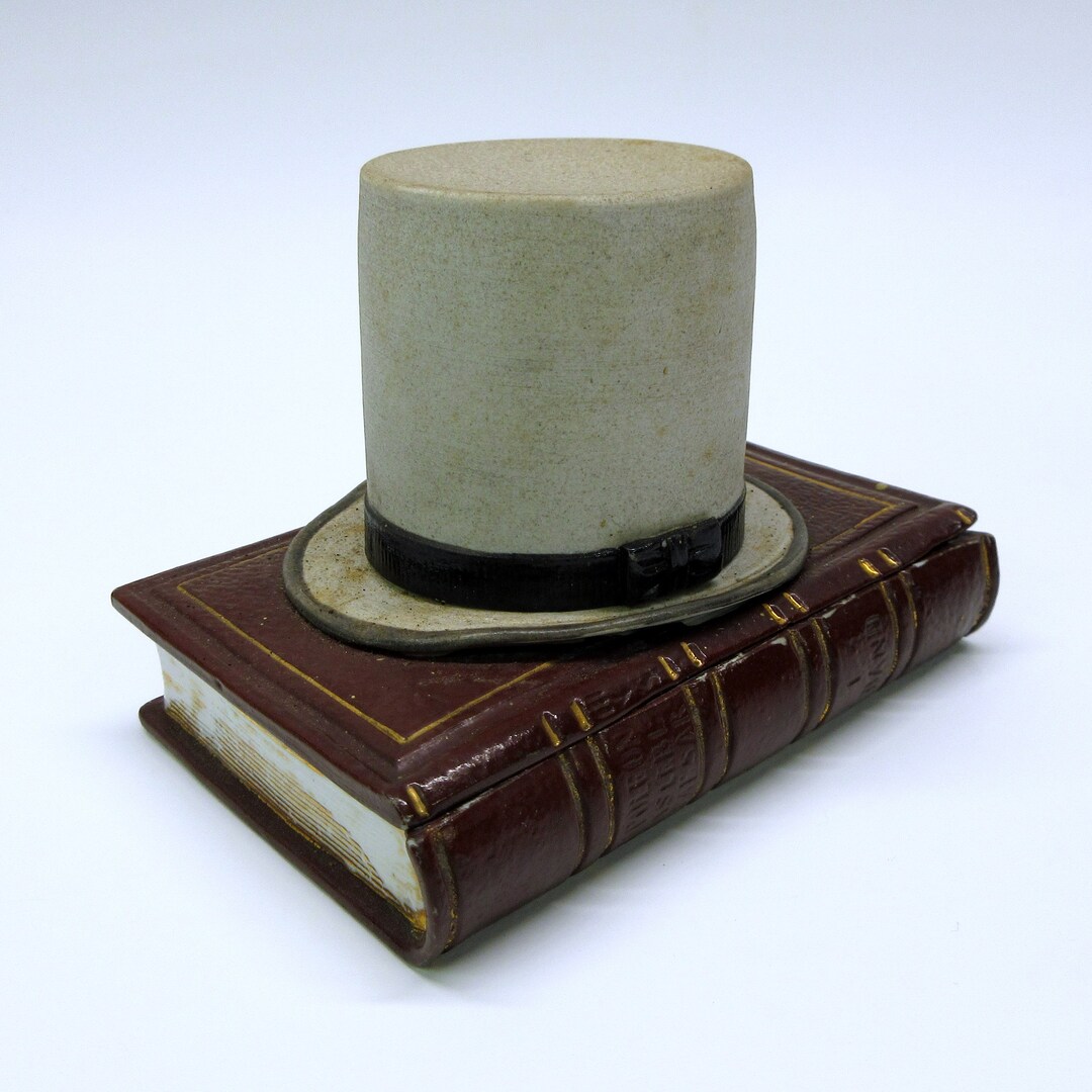 Victorian Bisque Figural Inkwell Top Hat on a Book Which is Also a Box ...