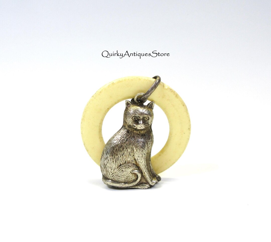Vintage English Sterling Silver Figural Cat Baby Rattle on Teething ...