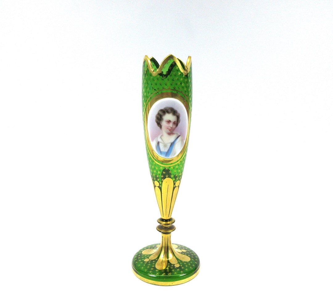 Antique Moser Bohemian Glass Vase With Hand Painted Young Boy Portrait ...