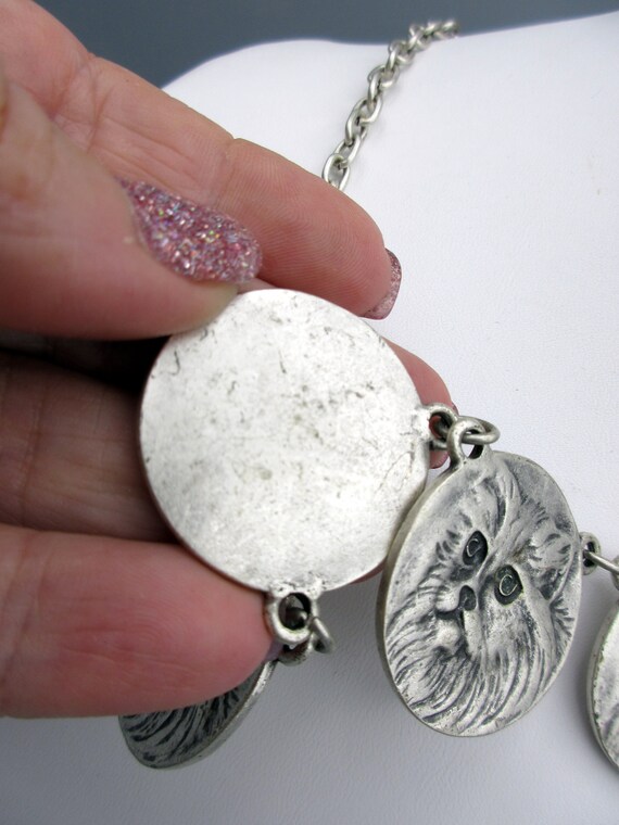 Vintage Asian silver or silvered Cat head medallion c… - Gem