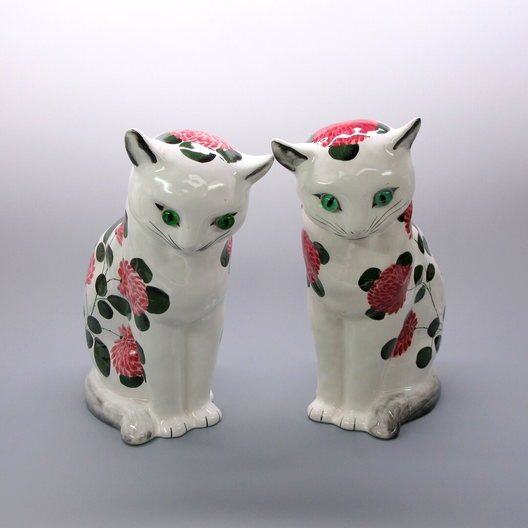 Big Pair Vintage Plichta London Wemyss Ware Pottery Cats Facing Pair - Etsy