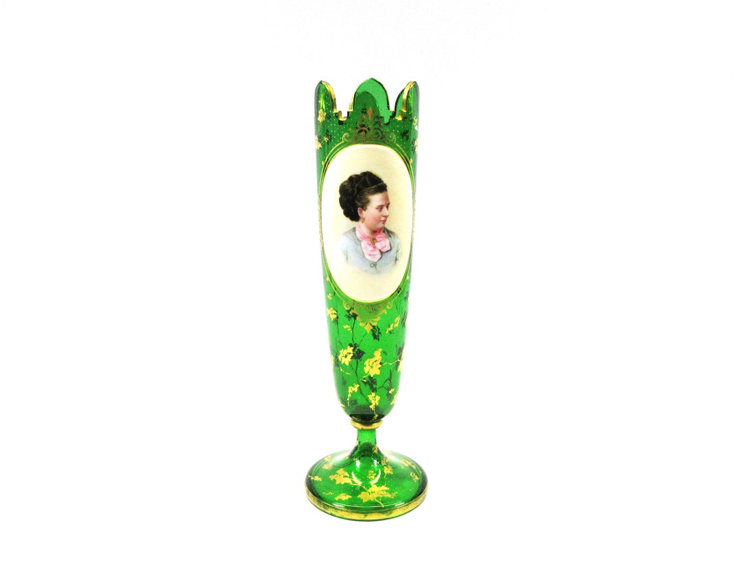 Antique Moser Glass Vase With Hand Painted Lady Portrait and Makers ...