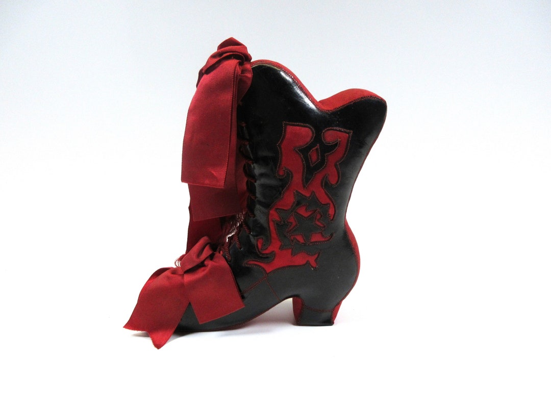 Big Antique Victorian Leather & Silk Figural Boot Shoe Pincushion All ...