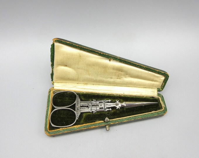 Pair of Georgian Figural Cut Steel Sewing Scissors in a Castle Shape in ...