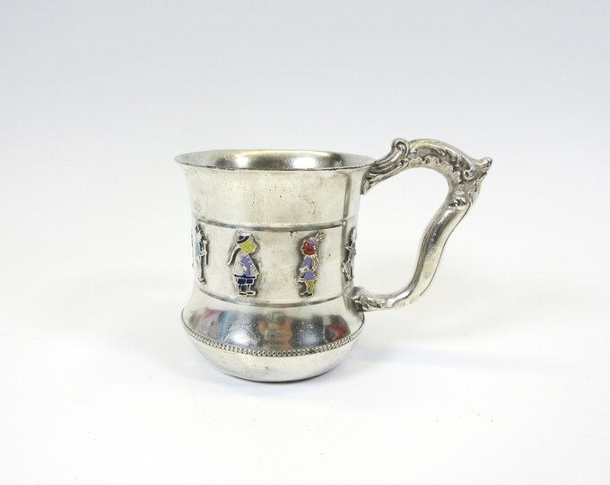 Antique Silver Plate & Enamel Palmer Cox Brownie Child's Mug With ...