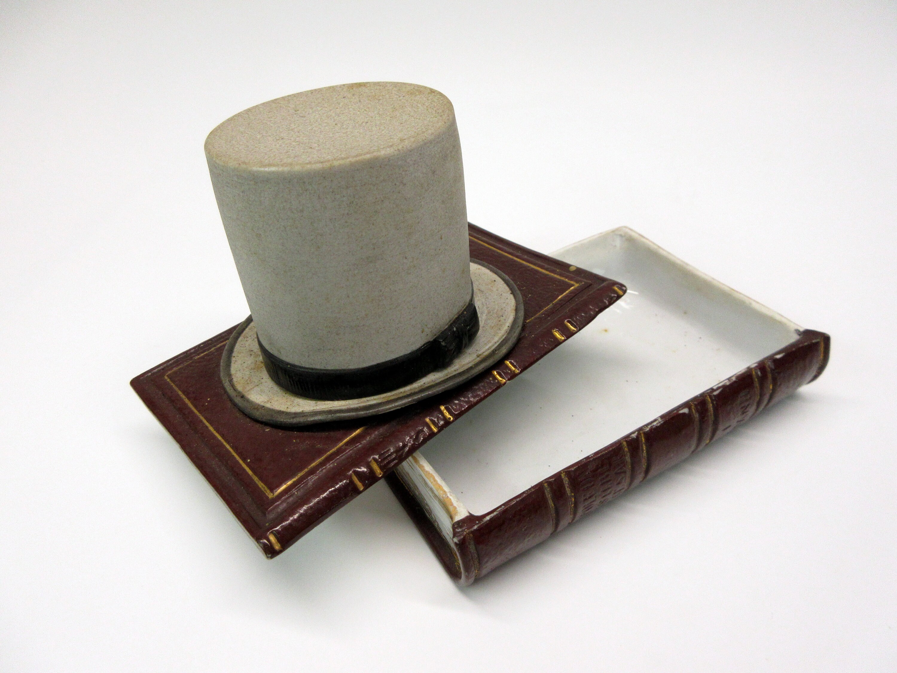 Victorian Bisque Figural Inkwell Top Hat on a Book Which is - Etsy