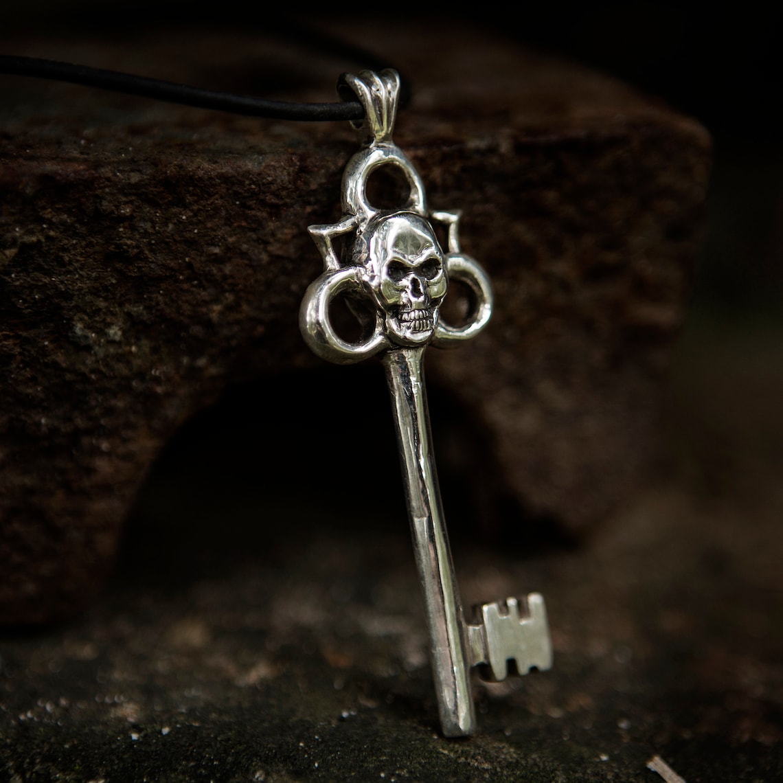 Skeleton Key Pendant Skull and Key Pendant Sterling Silver | Etsy