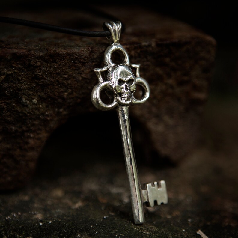 Skeleton Key Pendant Skull and Key Pendant Sterling Silver - Etsy