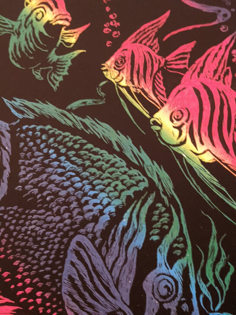 Rainbow Fish Etching 10 Inches by 8 Inches Art - Etsy