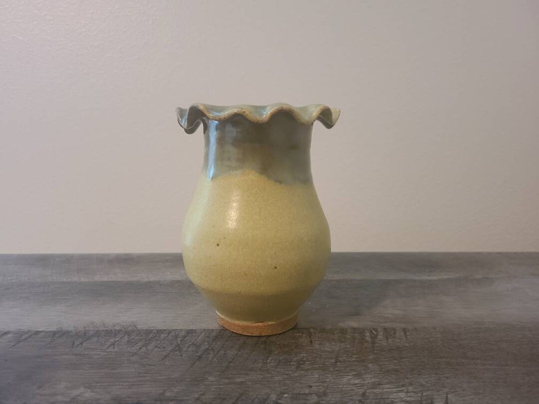Dark Green and Light Green Pottery Vase 6 and a Half Inches by 4 and a ...