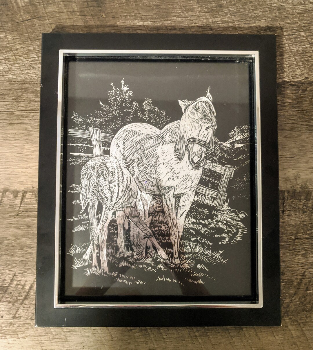 Silver Horse Etching 10 Inches by 8 Inches Art - Etsy