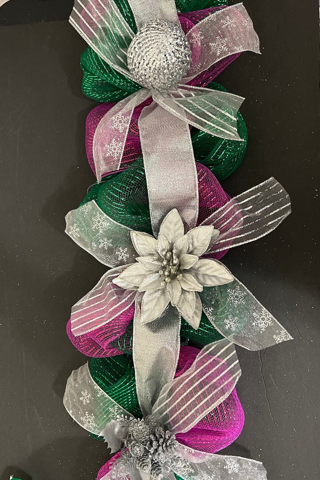 Christmas Garland (deco Mesh) | Pink, Green and Silver Christmas ...