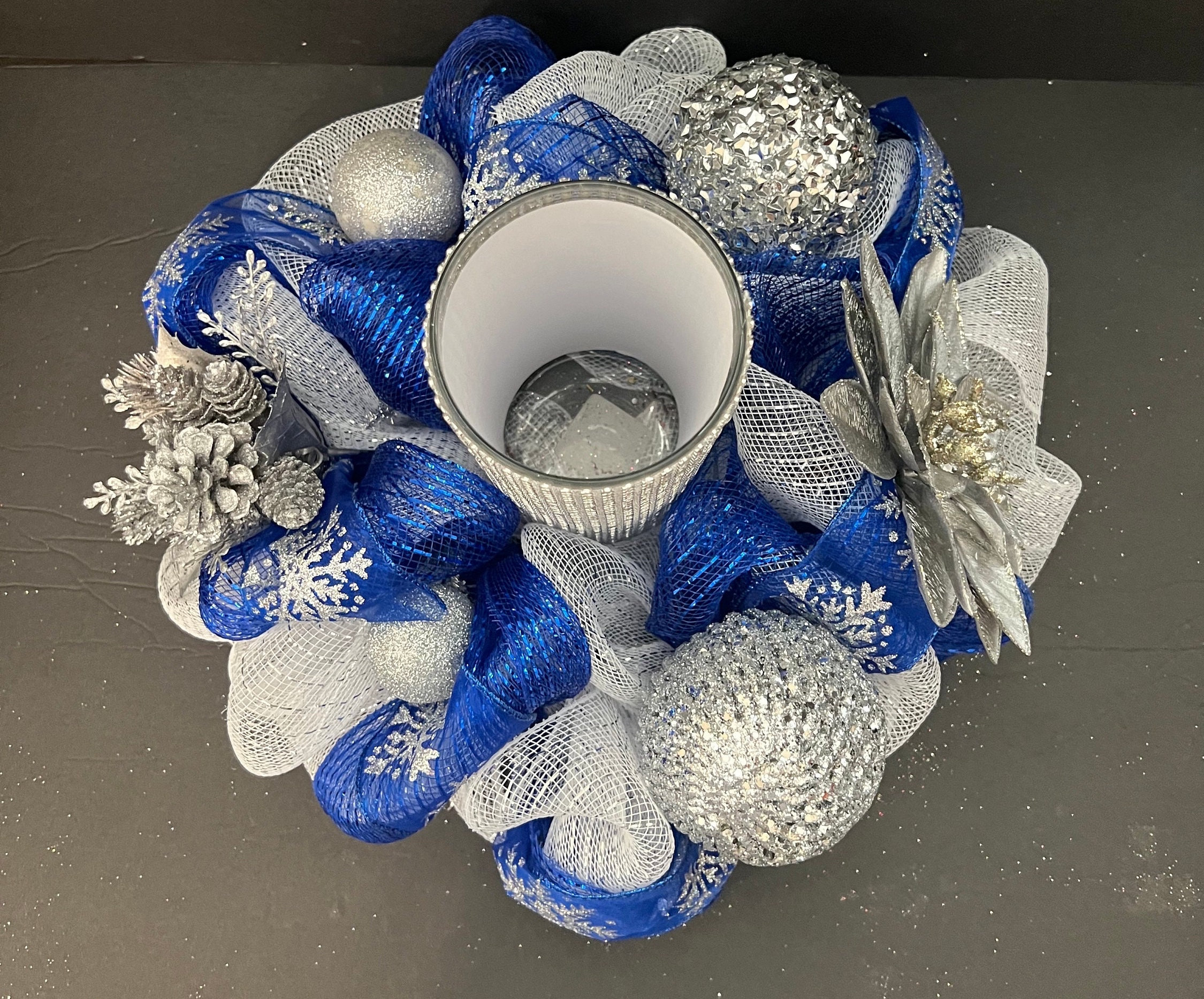 Blue, Silver, and White Christmas Centerpiece | Luxury Christmas ...