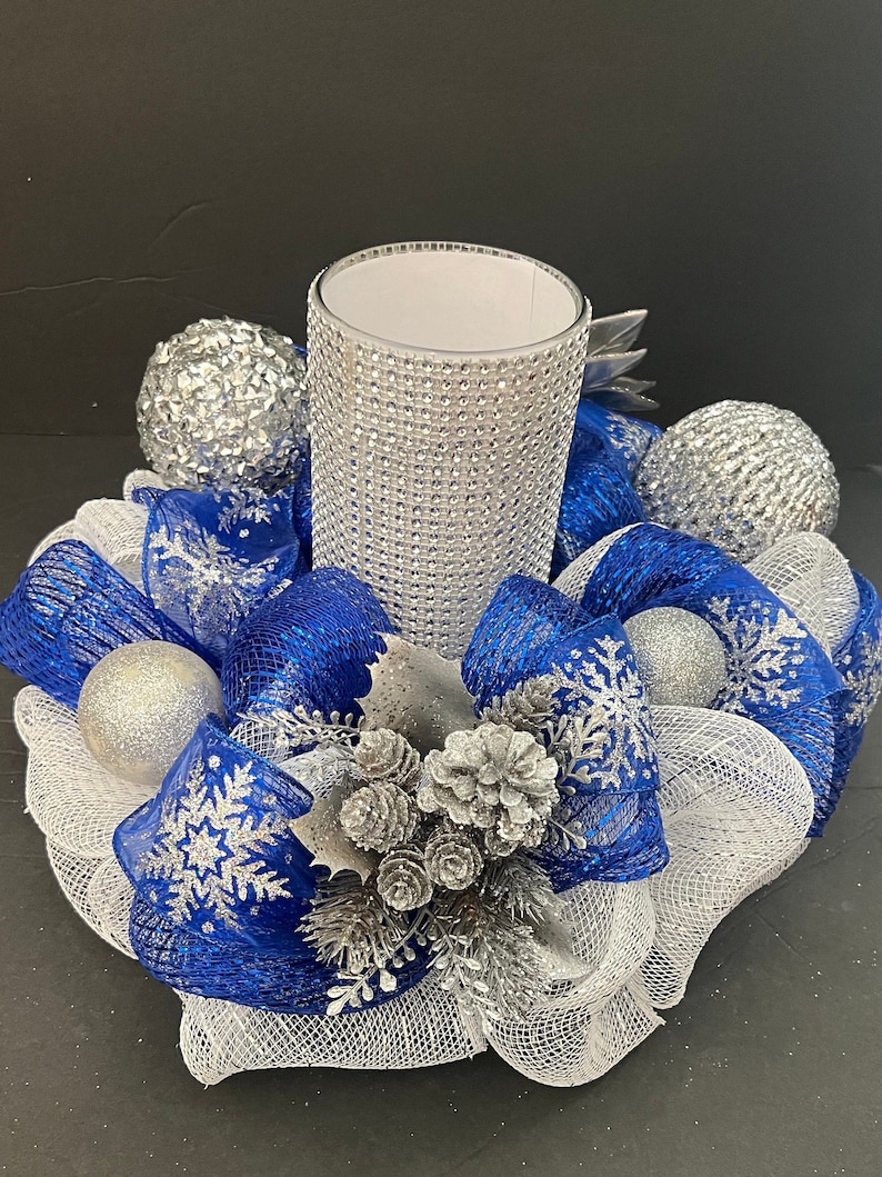 Blue, Silver, and White Christmas Centerpiece | Luxury Christmas ...