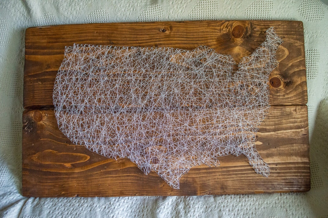 Extra Large Wooden String Art USA, Natural Wood, White String, Handmade ...