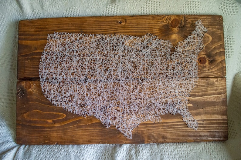 Extra Large Wooden String Art USA, Natural Wood, White String, Handmade ...
