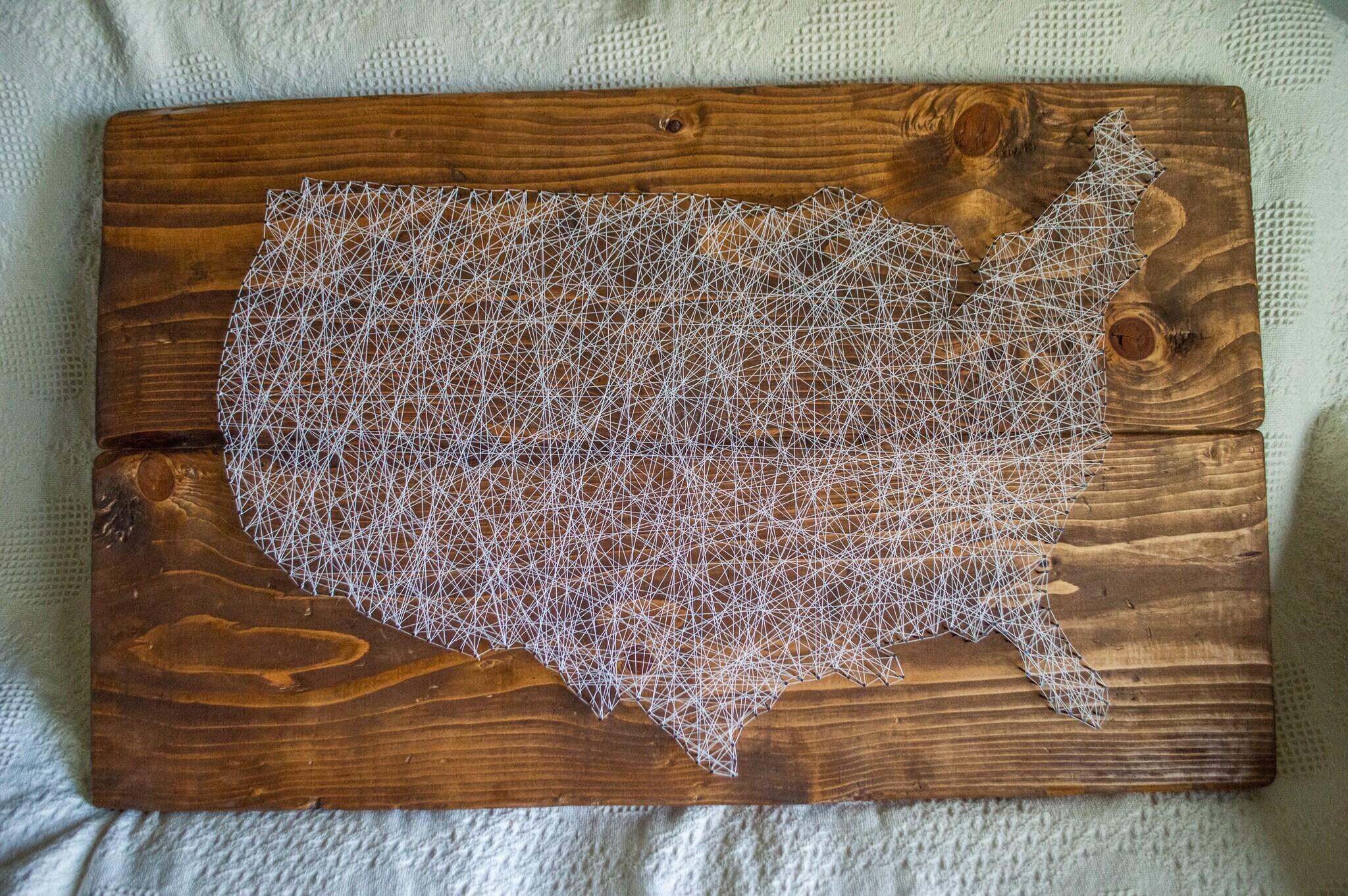 Extra Large Wooden String Art USA, Natural Wood, White String, Handmade ...