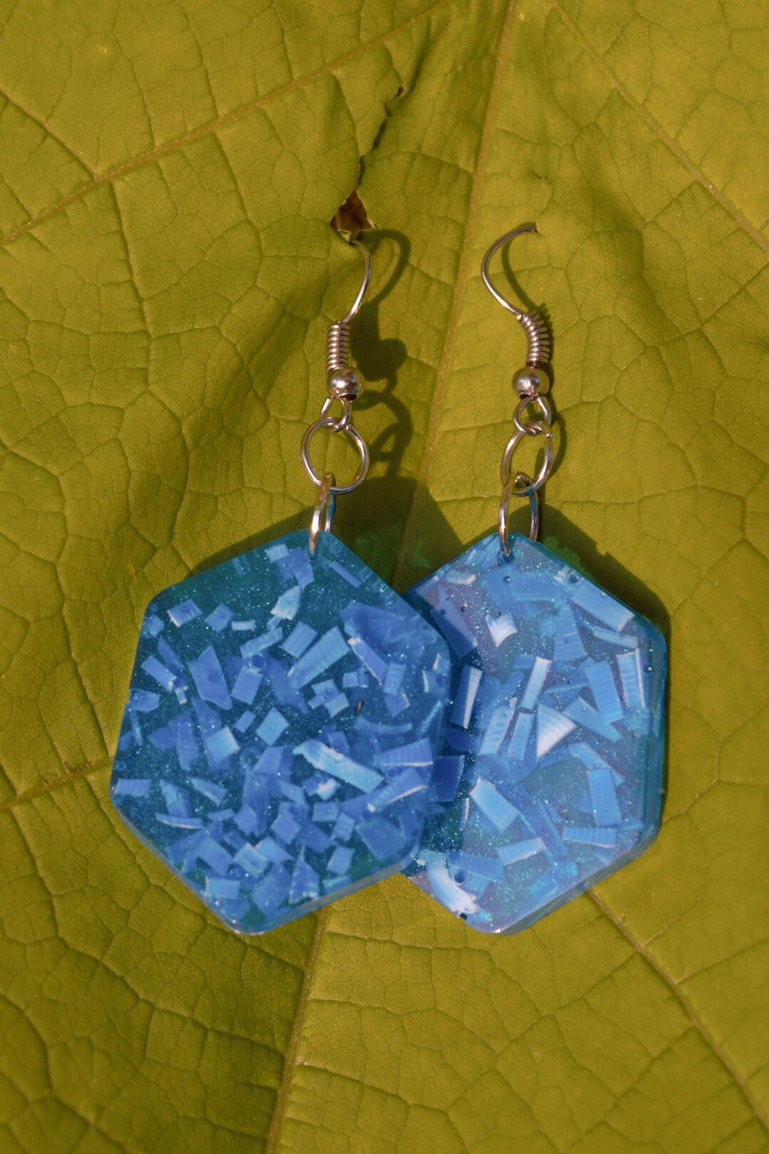 Recycled Plastic Hexagon Epoxy Resin Earrings - Etsy