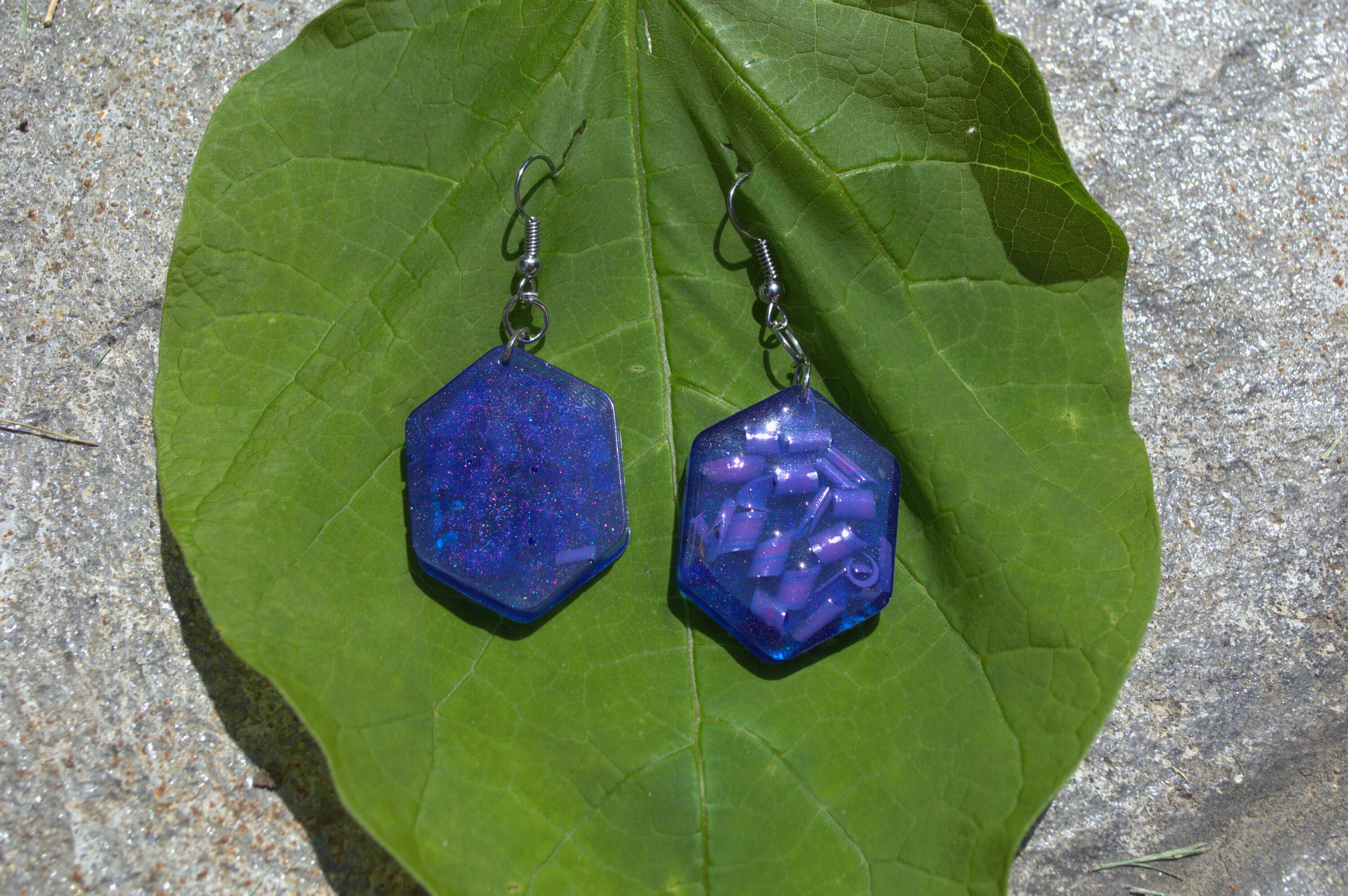 Recycled Plastic Hexagon Epoxy Resin Earrings - Etsy