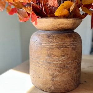Rustic Clay Vase With Stripe Detail Natural Earthy Brown Painted Wood ...