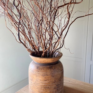 Rustic Clay Vase With Stripe Detail Natural Earthy Brown Painted Wood ...
