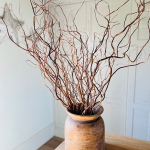 Rustic Clay Vase With Stripe Detail Natural Earthy Brown Painted Wood ...