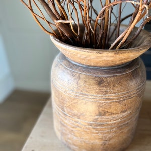 Rustic Clay Vase With Stripe Detail Natural Earthy Brown Painted Wood ...