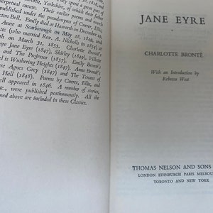 Jane Eyre by Charlotte Bronte the Nelson Classics Version 1950s ...