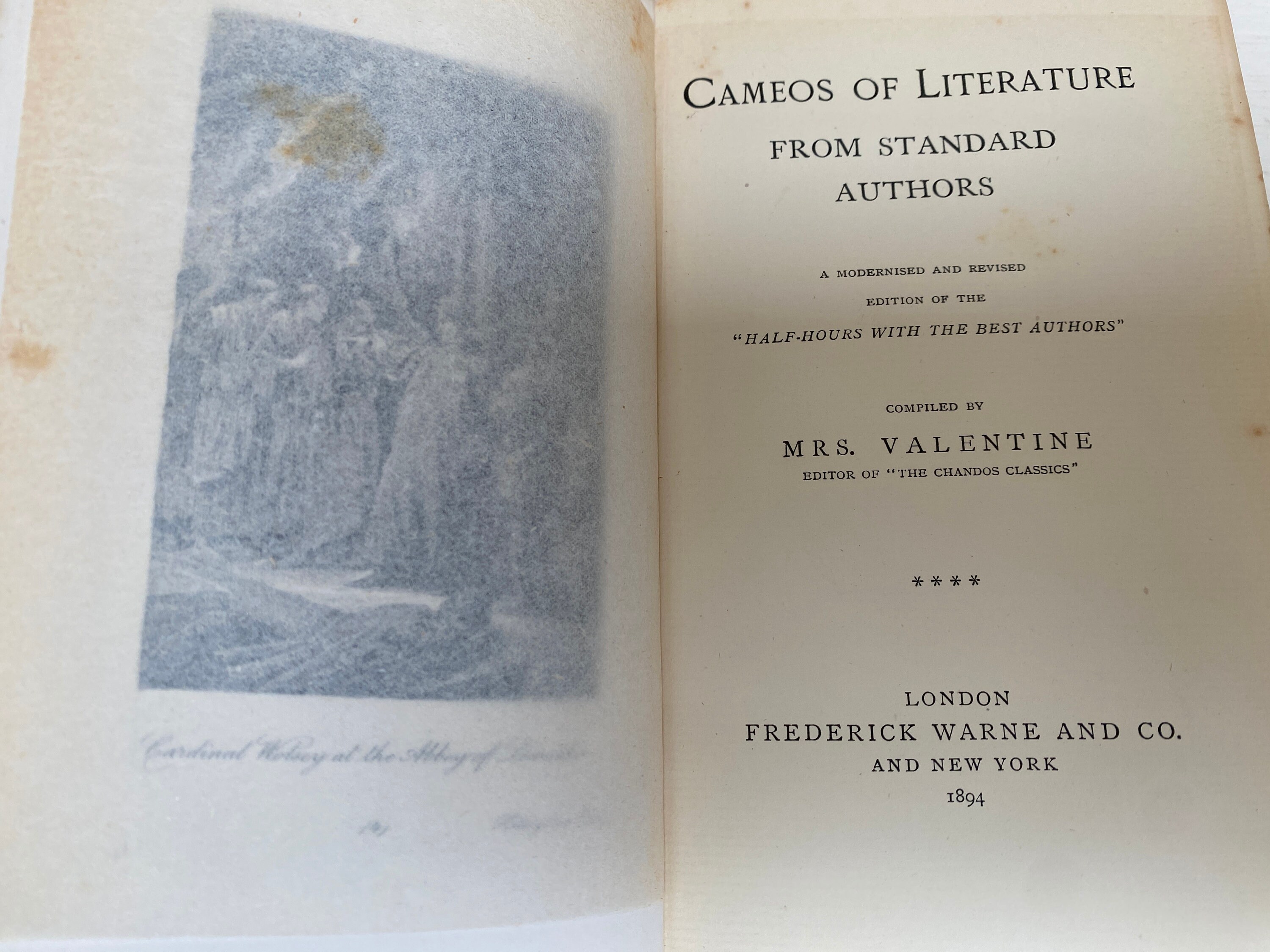 Cameos of Literature From Standard Authors -mrs. Valentine 1894 Antique ...