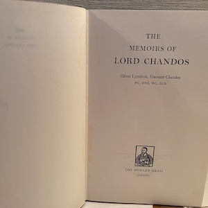 The Memoirs of Lord Chandos 1962 Vintage Hardback Book - Etsy