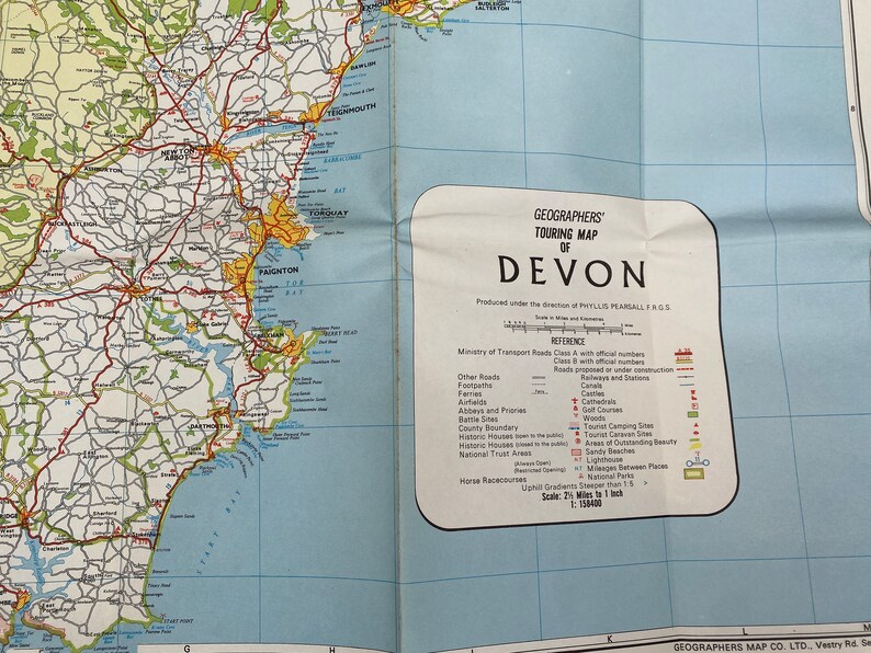 Touring DEVON Map Geographer's Map Company Ltd 1960’s ~ 2.5miles to the ...