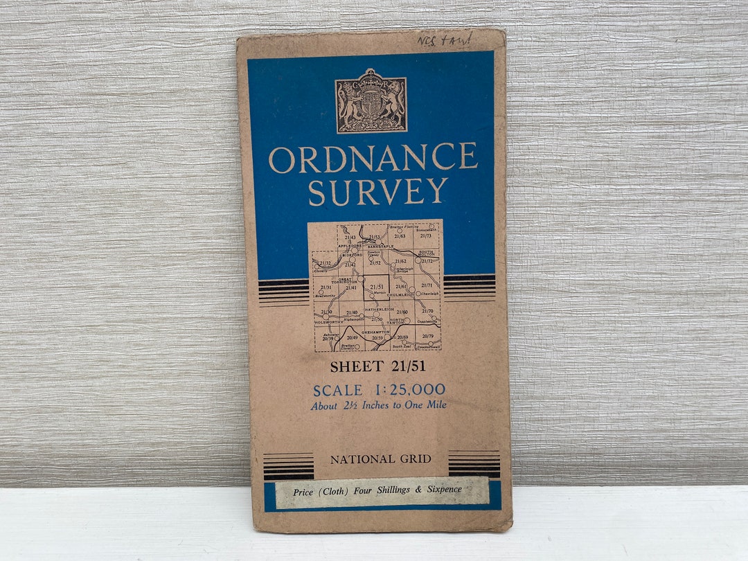 Vintage Ordnance Survey Map 21/51 on Cloth Merton DEVONSHIRE 1950 - Etsy