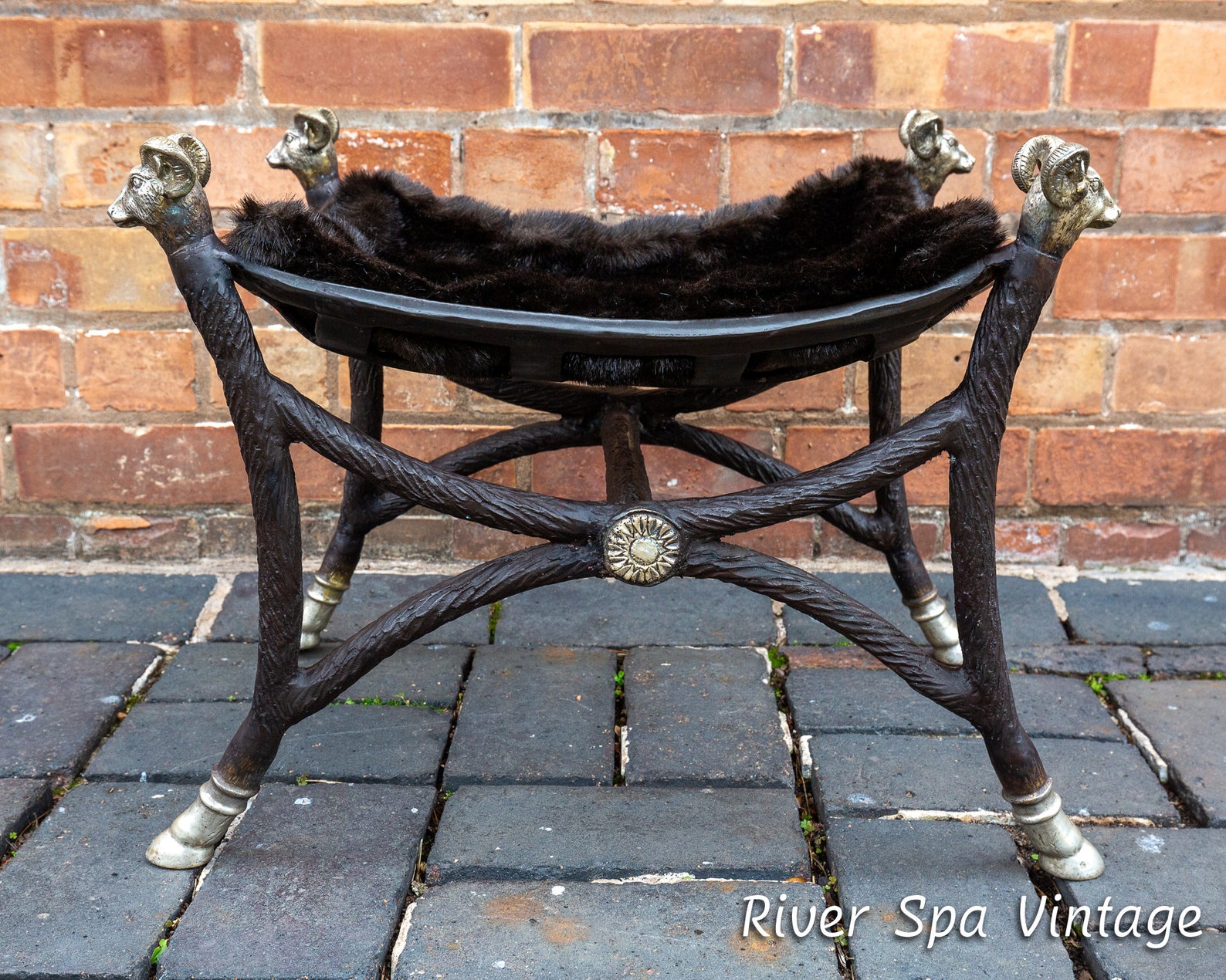 Hollywood Regency Bronze Footstool Ottoman Rams Head Rams Hooves Pouf ...