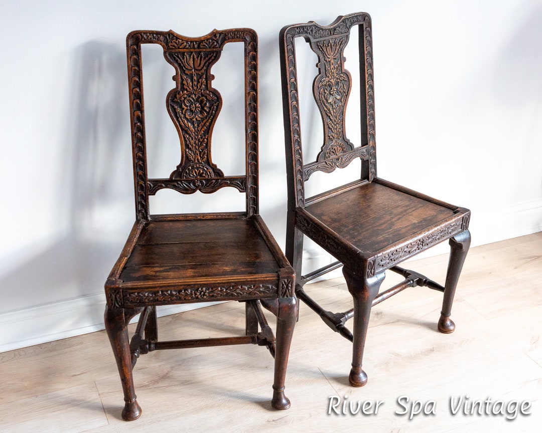 Restored Rare Pair of 1600s Carolean Carved Oak Chairs, Decorative ...