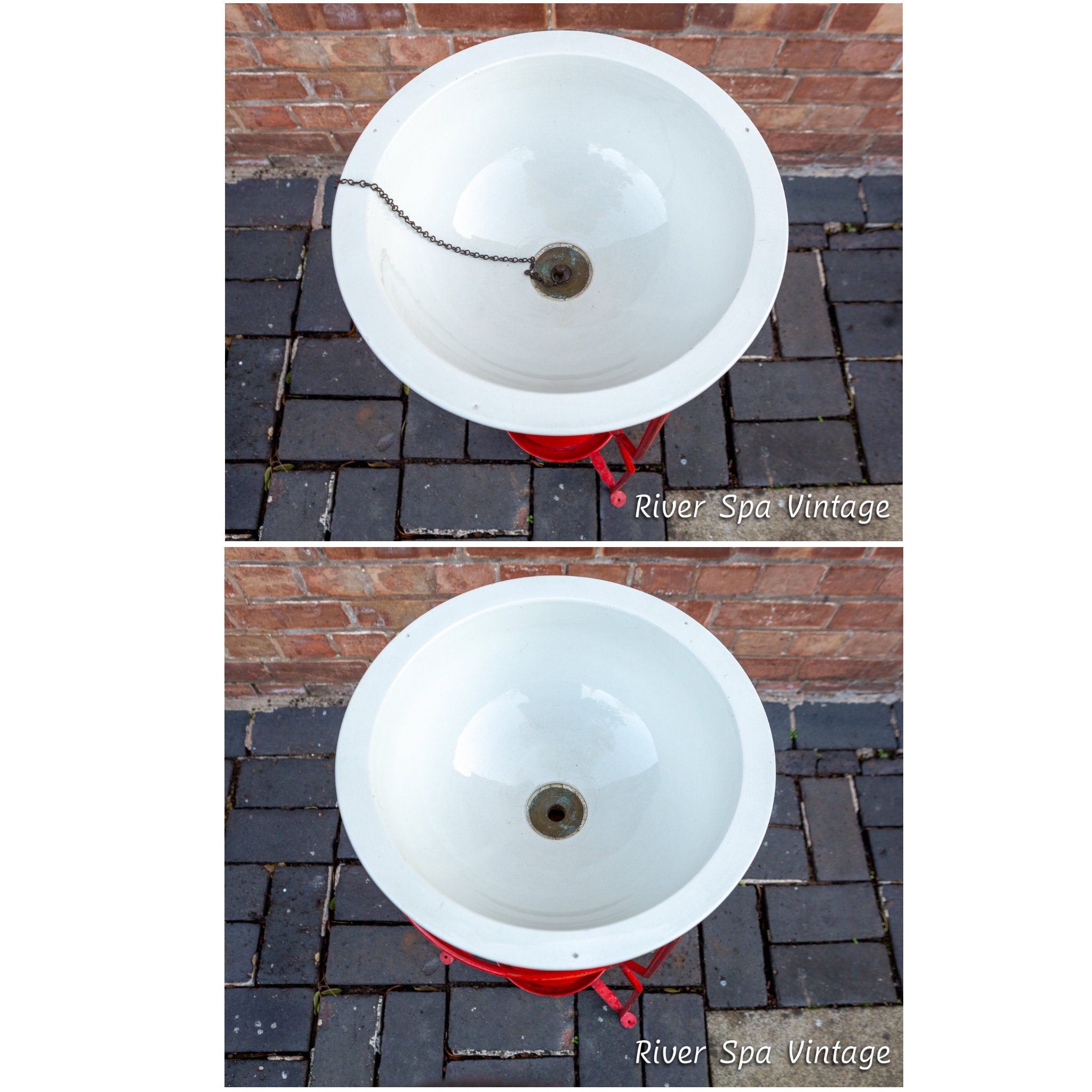 French Wash Stand 1950s Mid Century Rustic MCM Red White Decorative ...