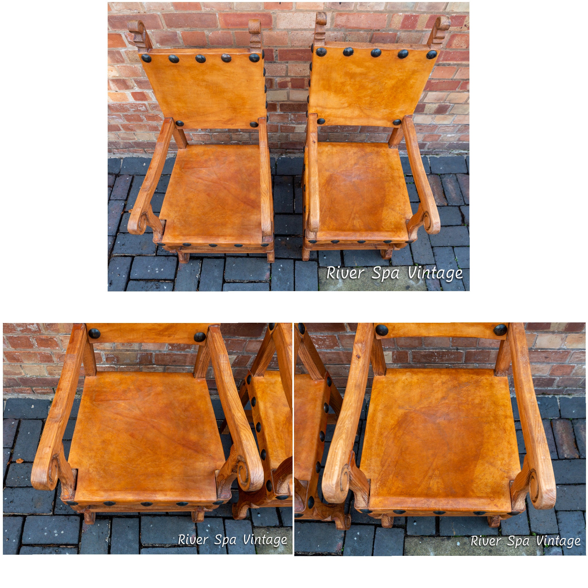Mexican Leather Throne Chairs Pair of Spanish Colonial Baroque Style ...