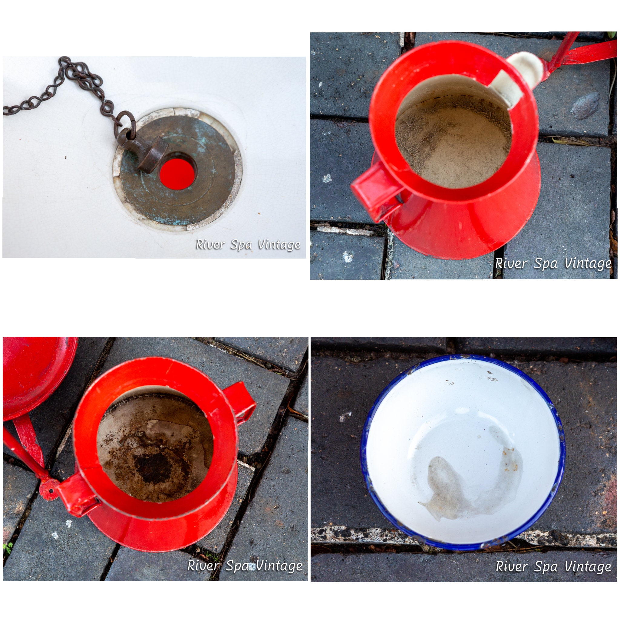 French Wash Stand 1950s Mid Century Rustic MCM Red White Decorative ...