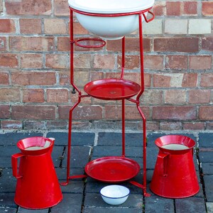 French Wash Stand 1950s Mid Century Rustic MCM Red White Decorative ...