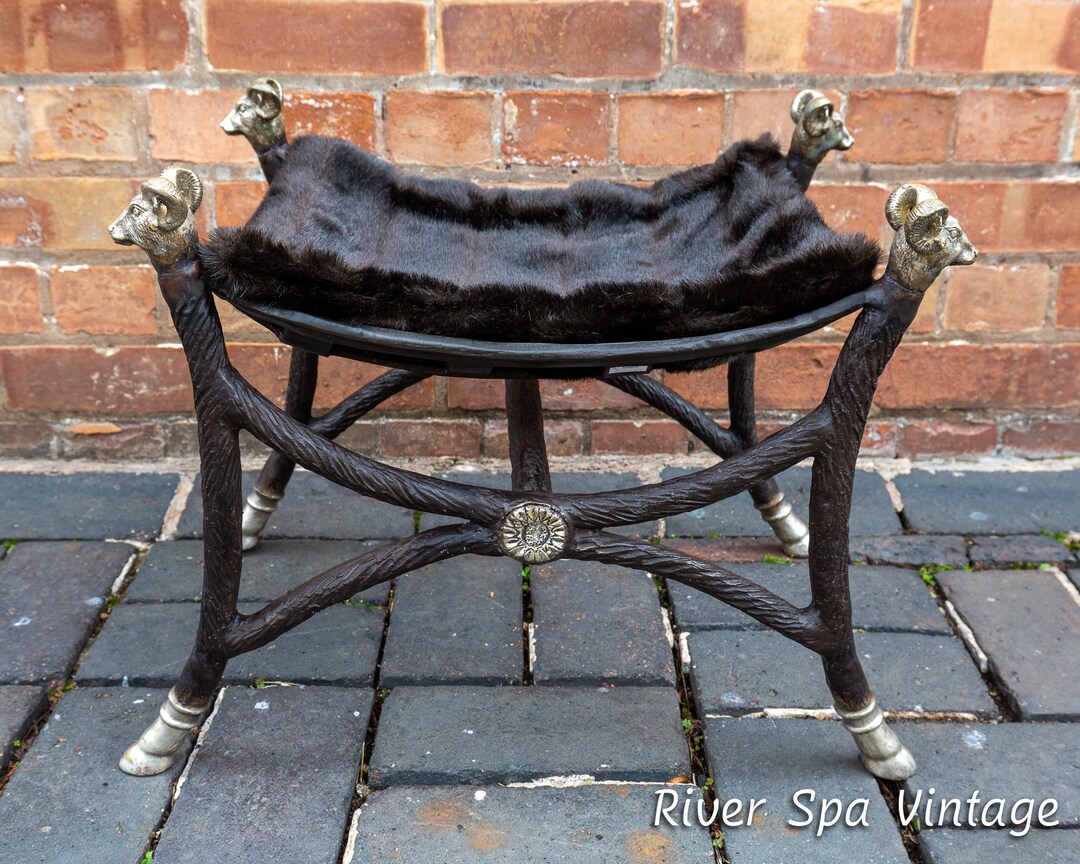 Hollywood Regency Bronze Footstool Ottoman Rams Head Rams Hooves Pouf ...