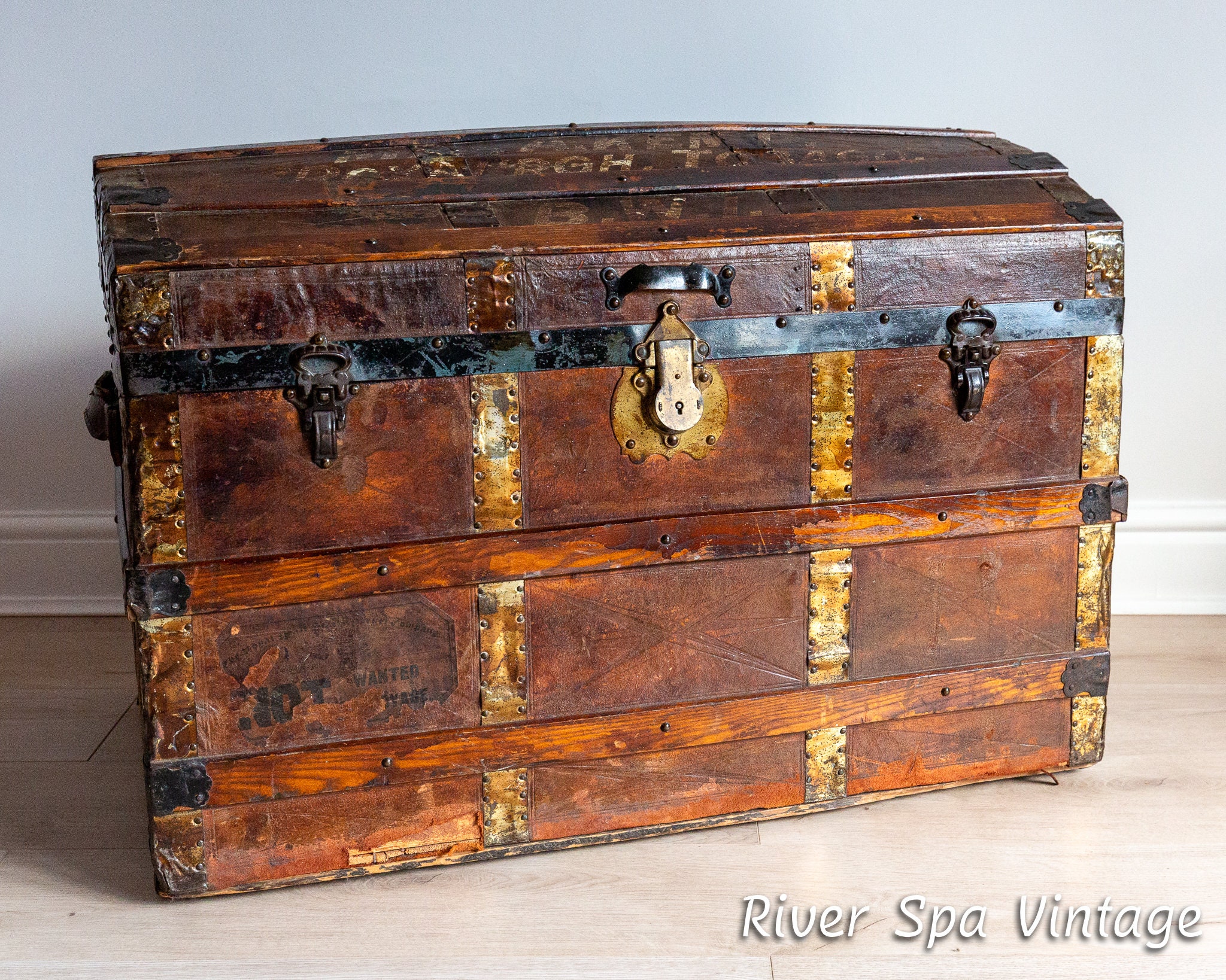 Authentic Victorian Leather Domed Travel Steamer Trunk, Antique ...