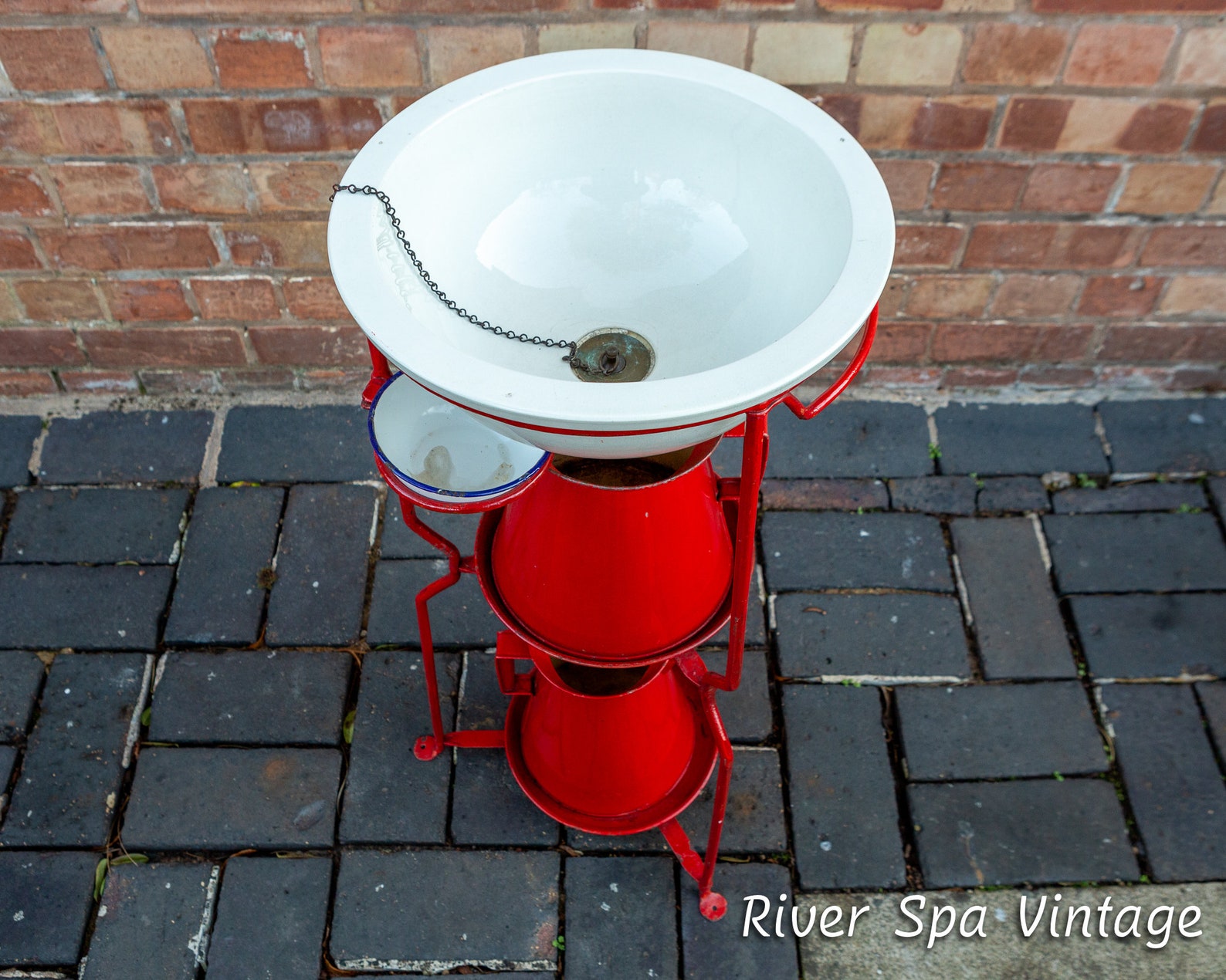 French Wash Stand 1950s Mid Century Rustic MCM Red White Decorative ...