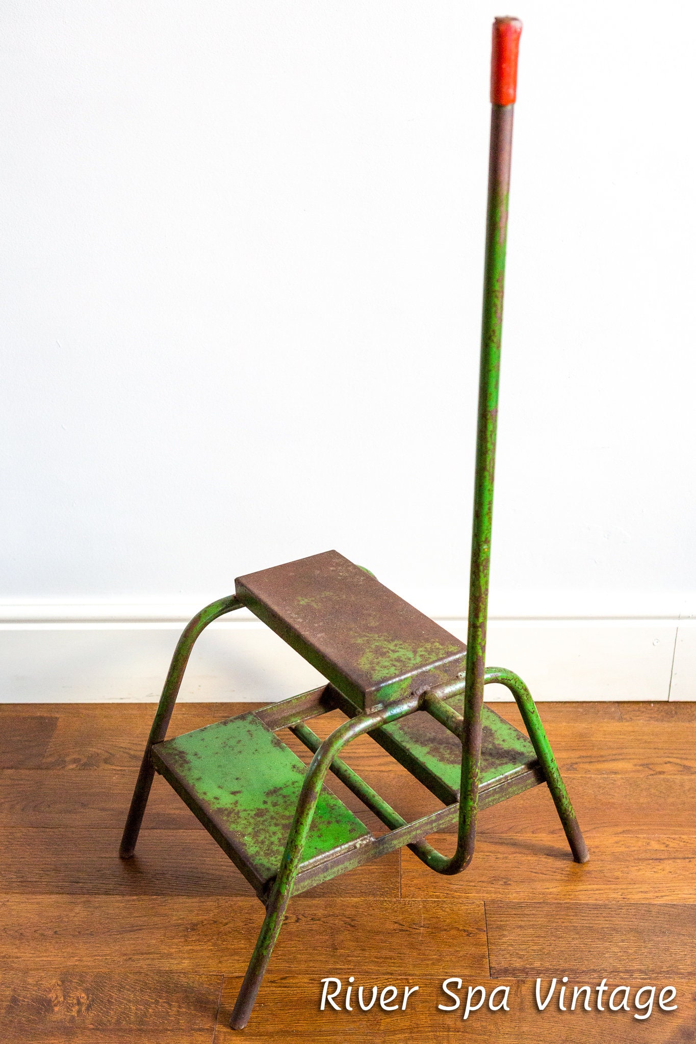 Early Mid Century Double Sided Shamrock Green Metal Steps With Handle ...