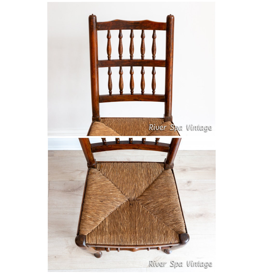 Lancashire Rush Chair 1820 Ash Spindle Back Rush Seat Georgian English ...